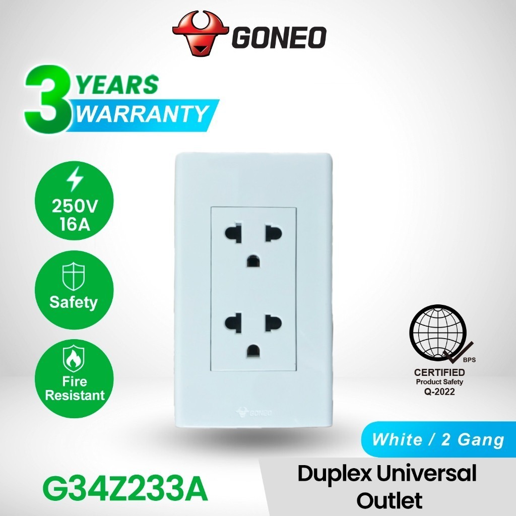 GONEO 2 Gang Duplex Universal Outlet 16A with Childproof Safety Shutter ...
