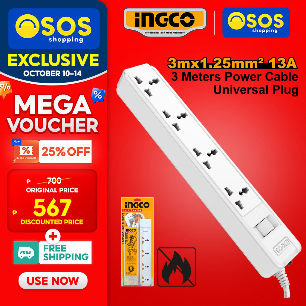 INGCO by OSOS 4 Ways Extension Cord Cable Wire Universal Socket ...