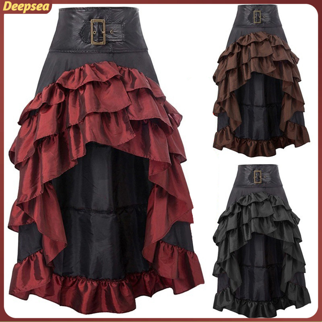 [deepsea] Retro Colorblock Skirt Lightweight Skirt Vintage High Waist ...