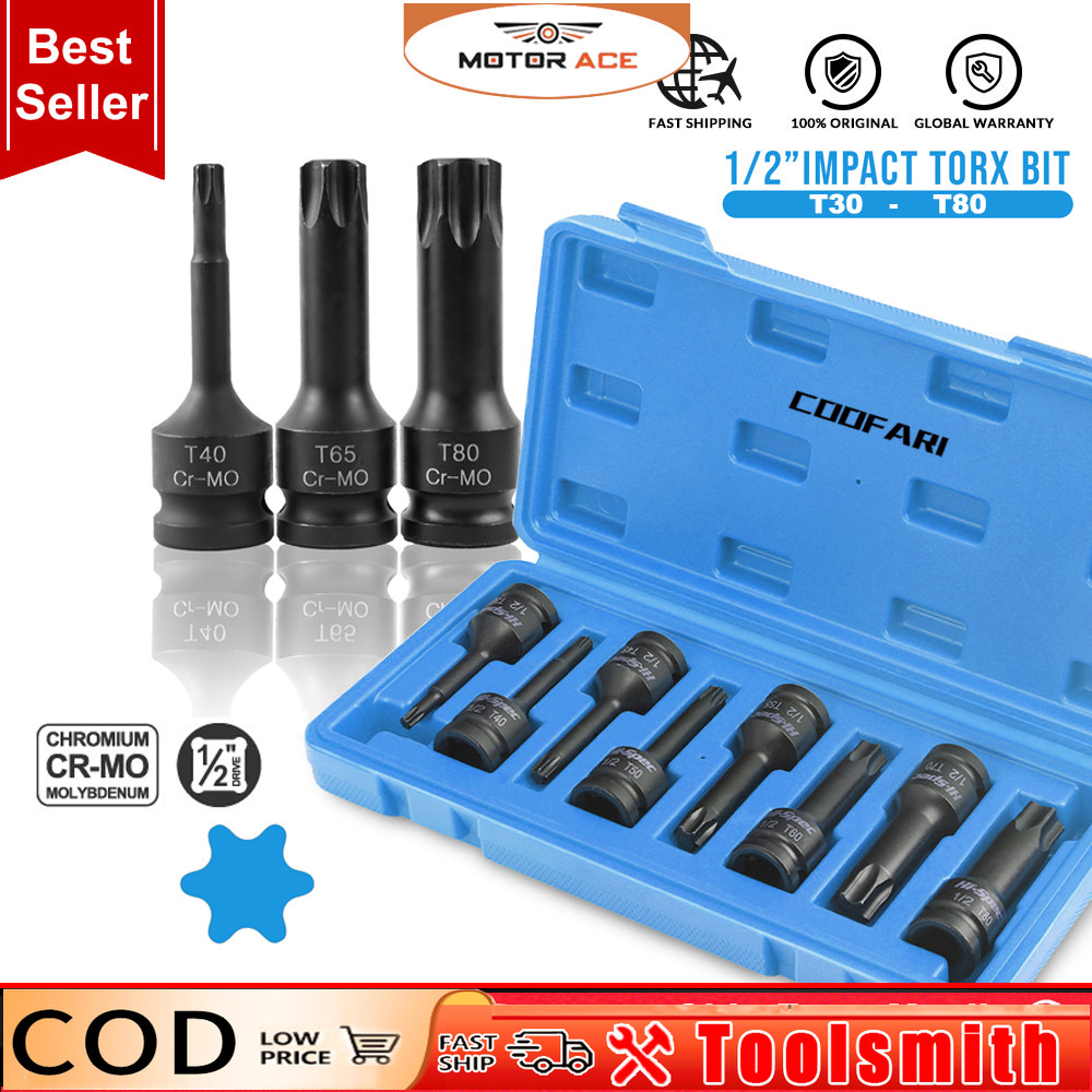 1/2" Drive Impact Spline Bit Socket Set CR-MO Torx Head T30 T40 T45 T50 ...