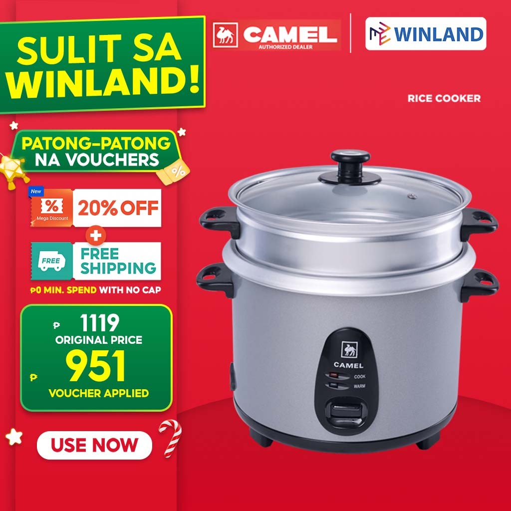 Camel by Winland 1.2L Rice Cooker with Steamer and Glass Lid (5 cups ...
