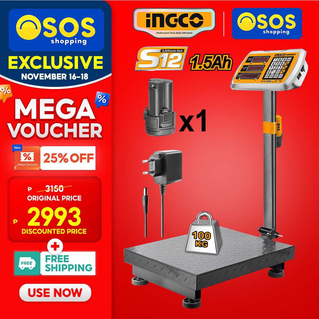INGCO Original 100kg Lithium-Ion Weighing Scale 12V CES1245 •OSOS ...