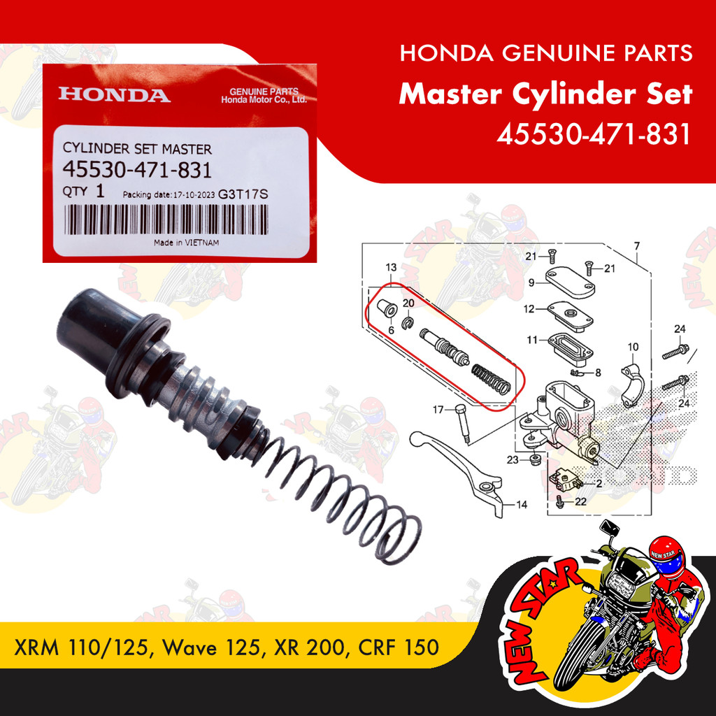 45530-471-831 | Master Cylinder Set | Genuine Honda parts | XRM 110/125 Wave 125 XR 200 CRF 150 ...