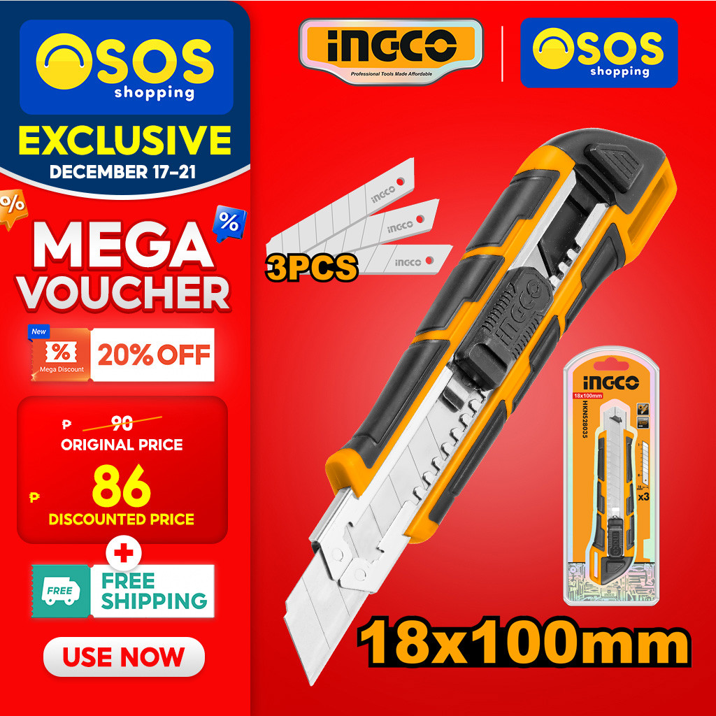 INGCO by OSOS 18mm x 100mm Super Select Snap-Off Blade Knife Cutter ...