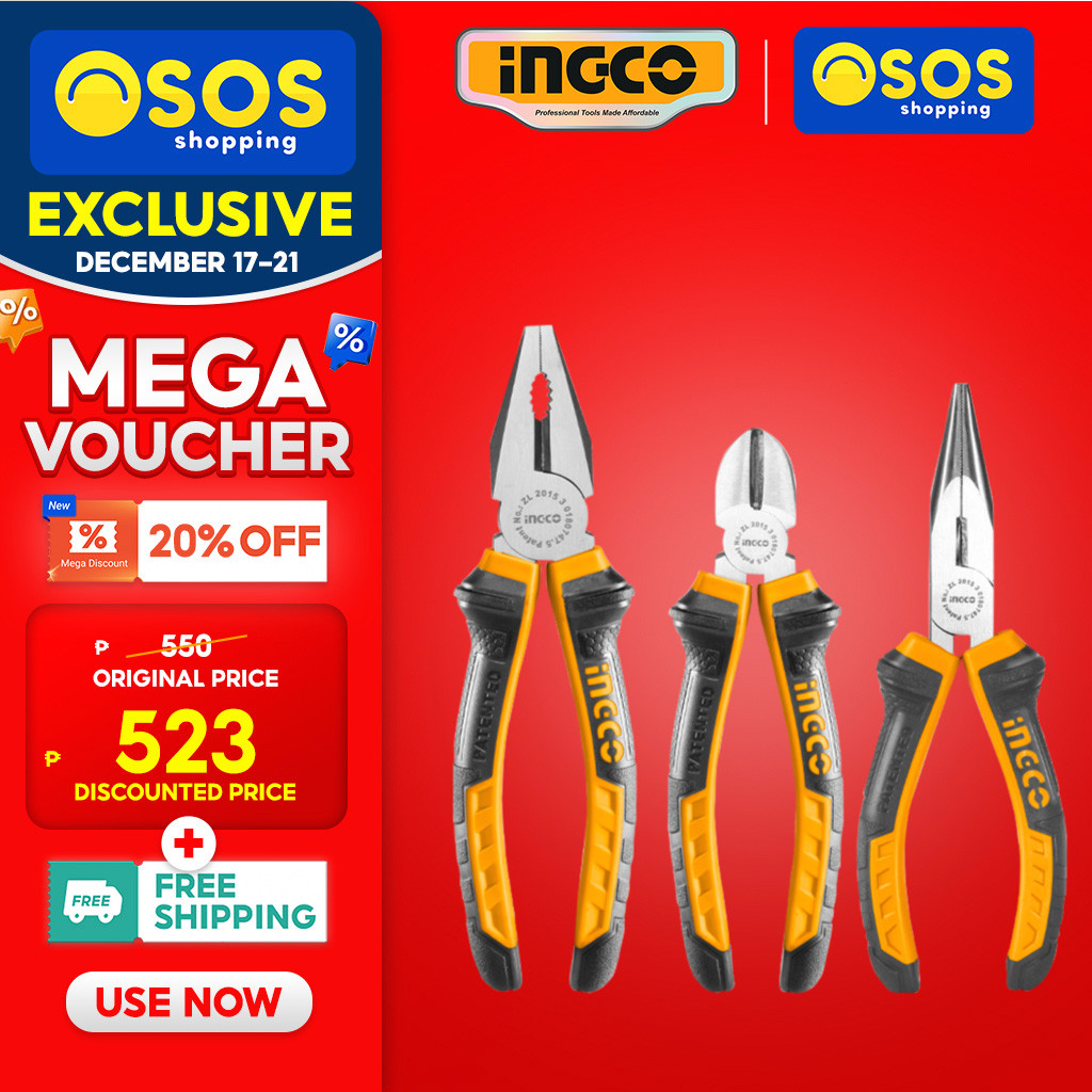 INGCO by OSOS CRV Pliers Set Long Nose Combination Plier Cutting Plier ...
