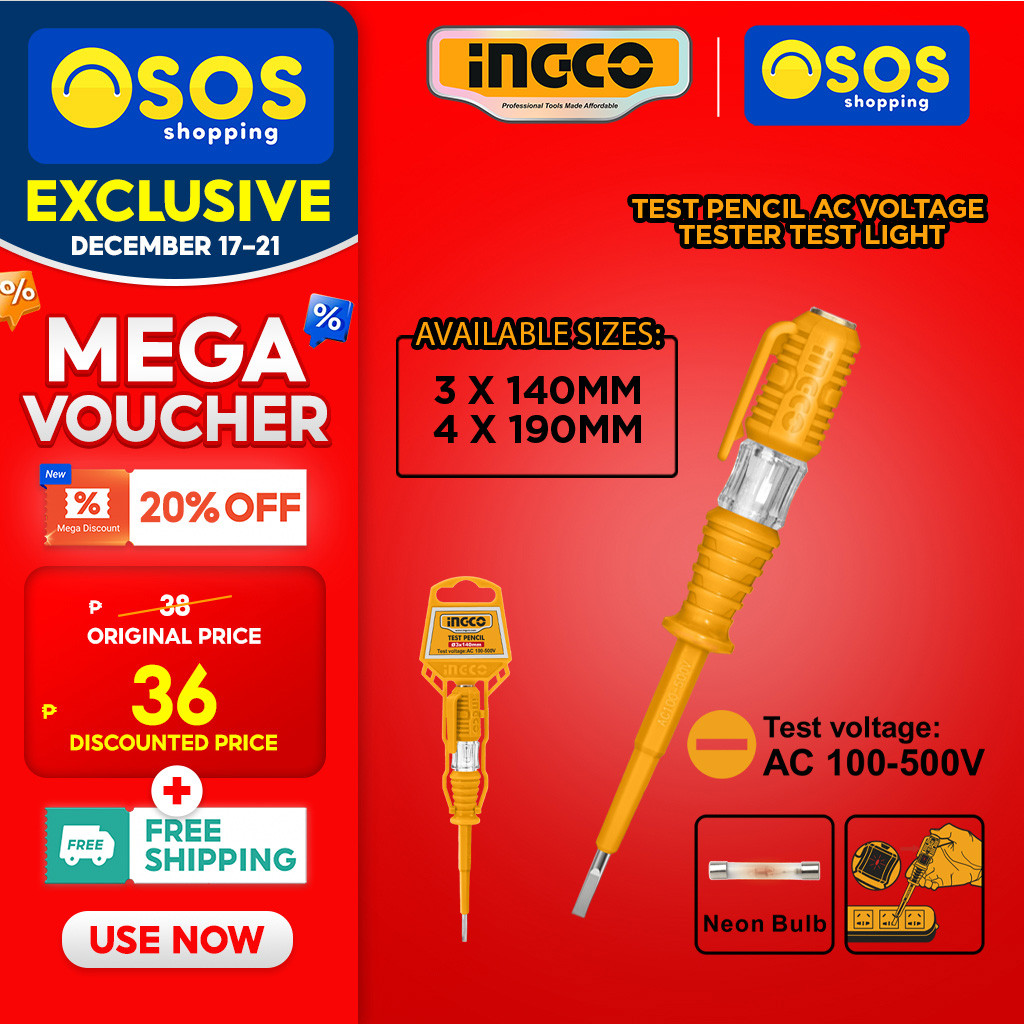 Ingco Test Pencil AC Voltage Tester Test Light HSDT1908 / HSDT1408 ING ...