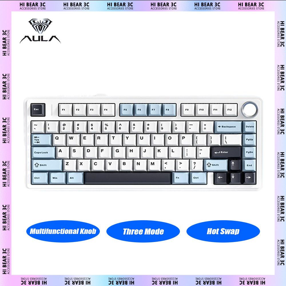 ☄AULA F75 Mechanical Keyboard Multifunctional Knob Three Mode Hot Swap ...