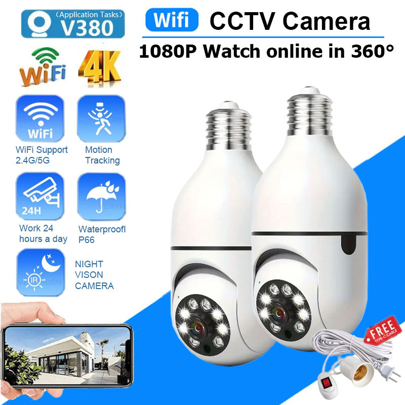 V380 Pro CCTV Camera Wifi Connect 360 Bulb Wireless Indoor CCTV Camera ...