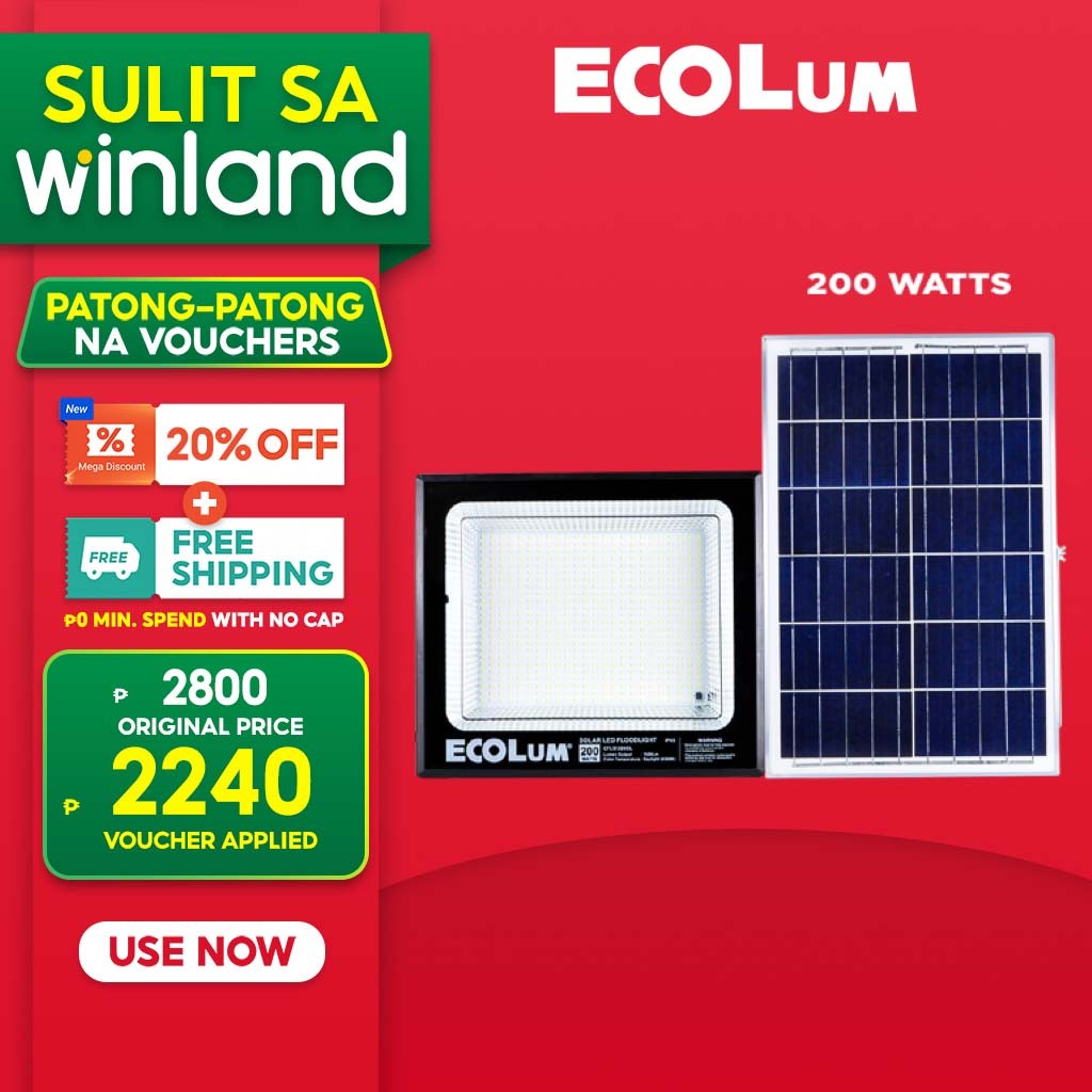 Ecolum by Winland Solar LED Floodlight 200W / 1500 Lumens Daylight ...