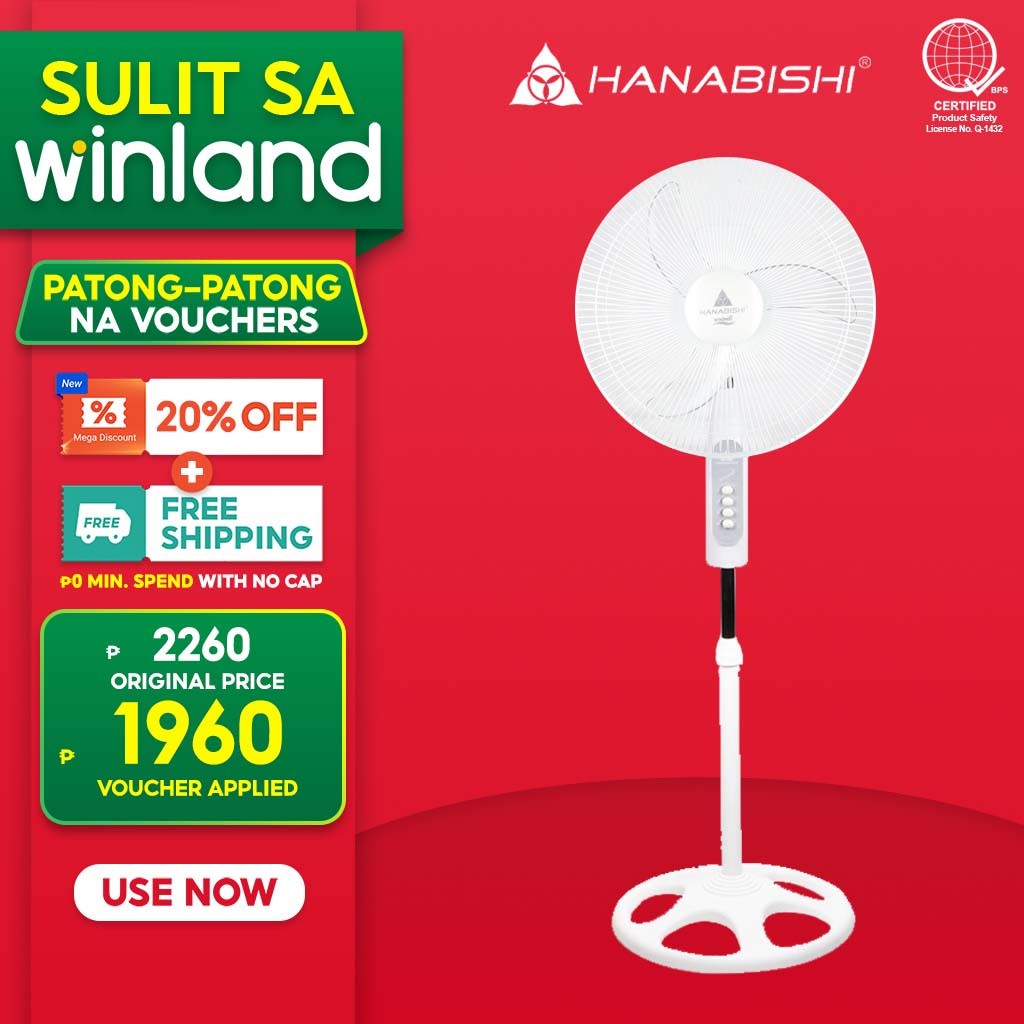 Hanabishi by Winland Aesthetic 16 inch Stand Fan Electric Fan White ...