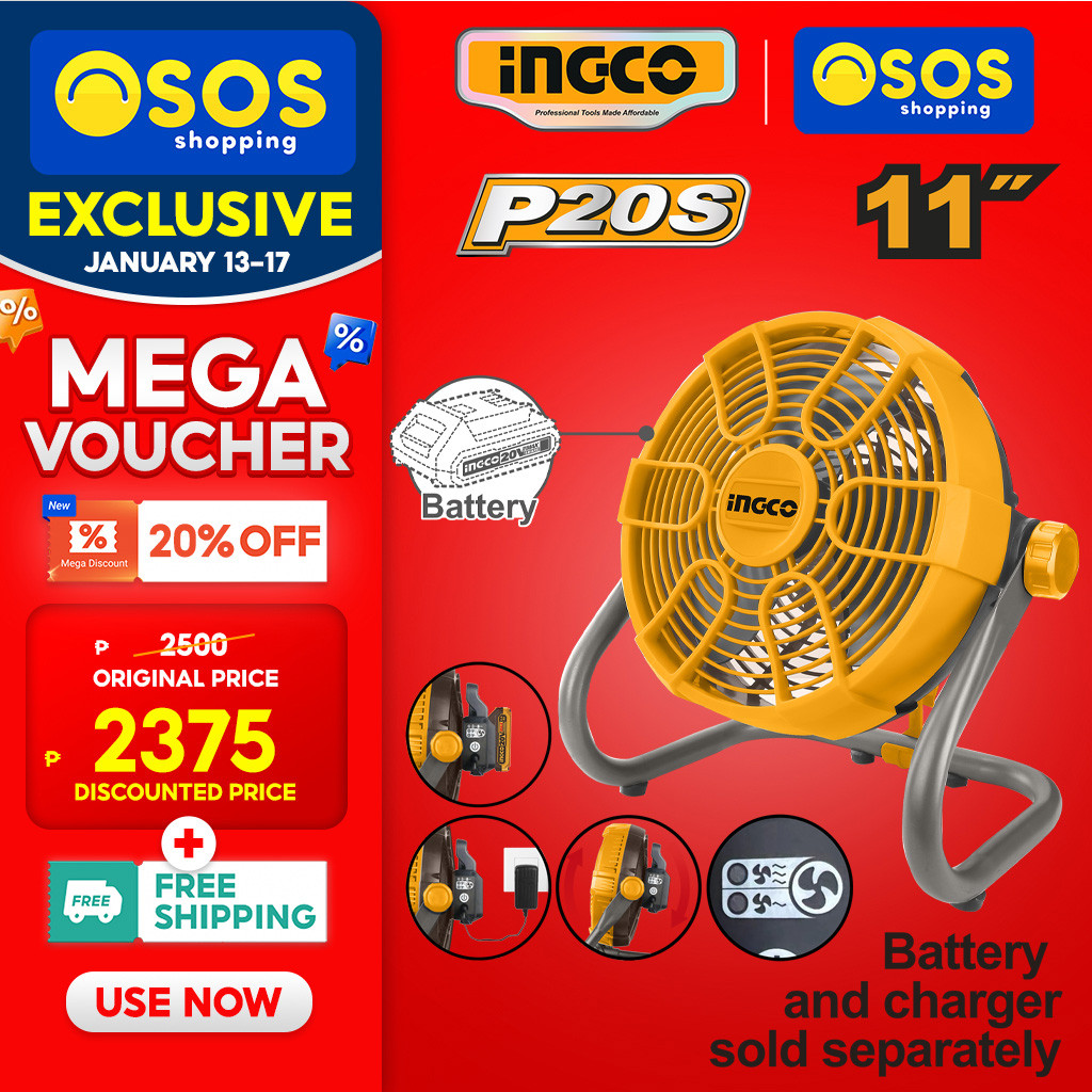 Ingco CFALI2002 20V Lithium-Ion Cordless Electric Fan P20S POWERSHARE ...