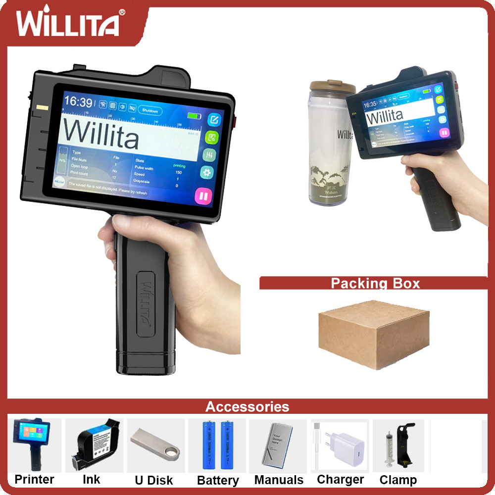 ♡Willita 12.7mm Handheld Inkjet Printer Variable QR Bar Batch Code Date Number Logo Expiry Date ...