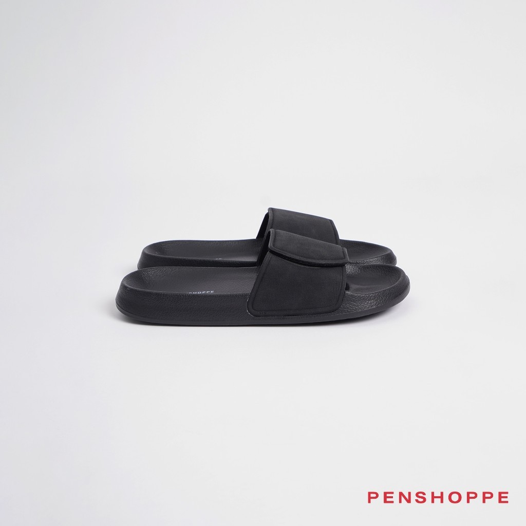 Penshoppe Ripstop One Band Slides Slippers For Men (Black/Green ...