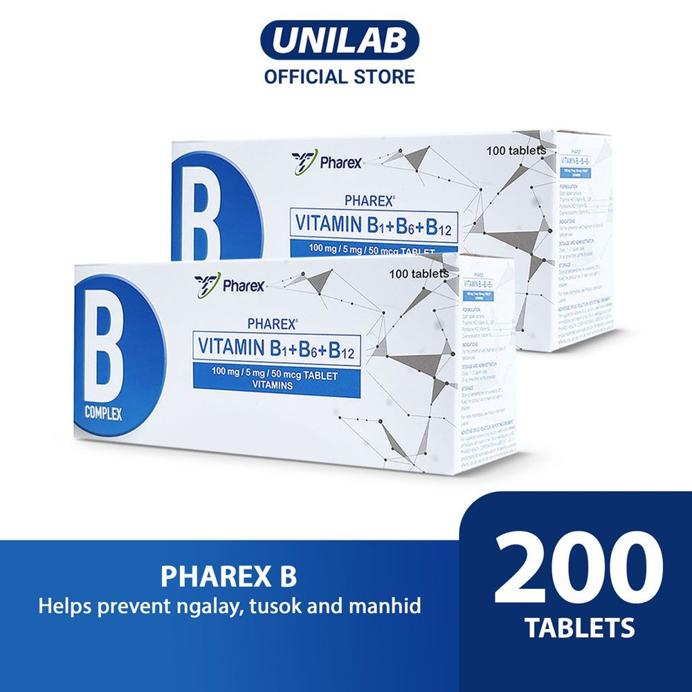 Pharex B-Complex 200 Tablets, Vitamin B1+B6+B12 - Prevention of ngalay ...