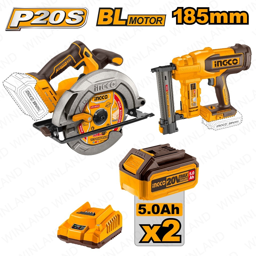 Ingco by Winland P20S/20V 2PCS Lithium-Ion Cordless Cordless Circular ...