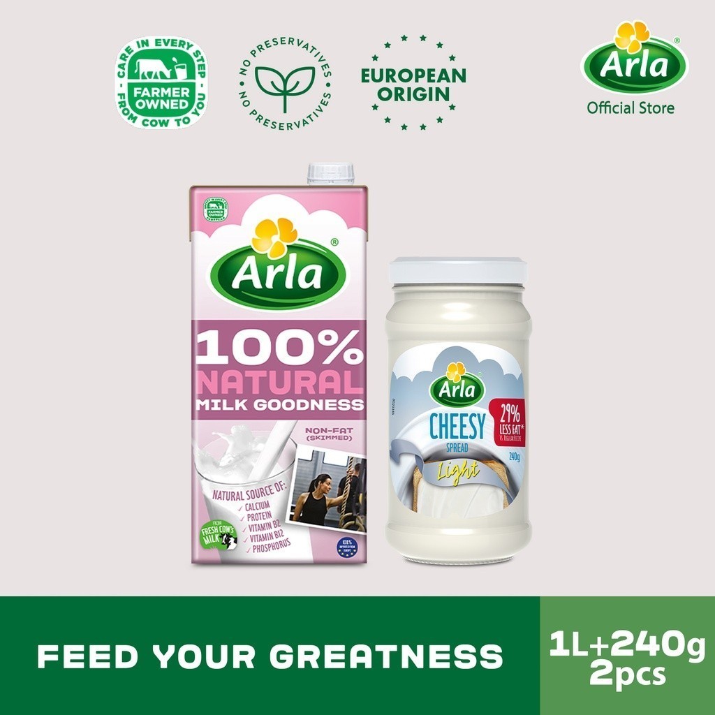 Arla Skimmed Milk 1L and Cheesy Spread Light 240g Bundle | Shopee ...
