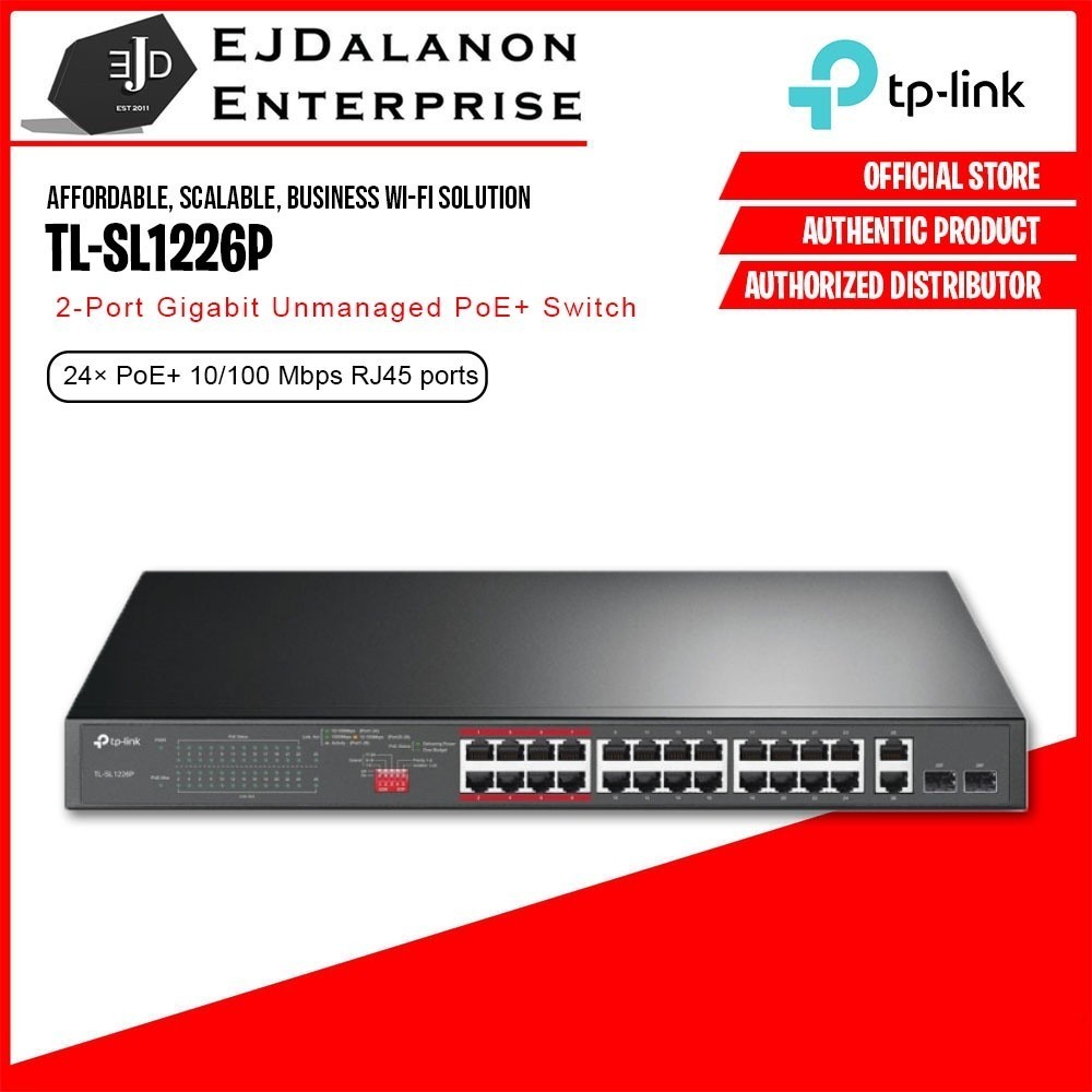 TP-Link Tl-Sl1226P 24-Port 10/100Mbps + 2-Port Gigabit Unmanaged Poe+ ...