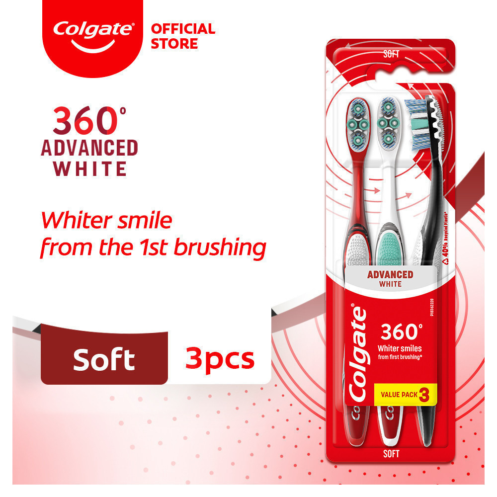 Colgate 360° Toothbrush with Polishing Cups Advanced White, Soft, Value ...