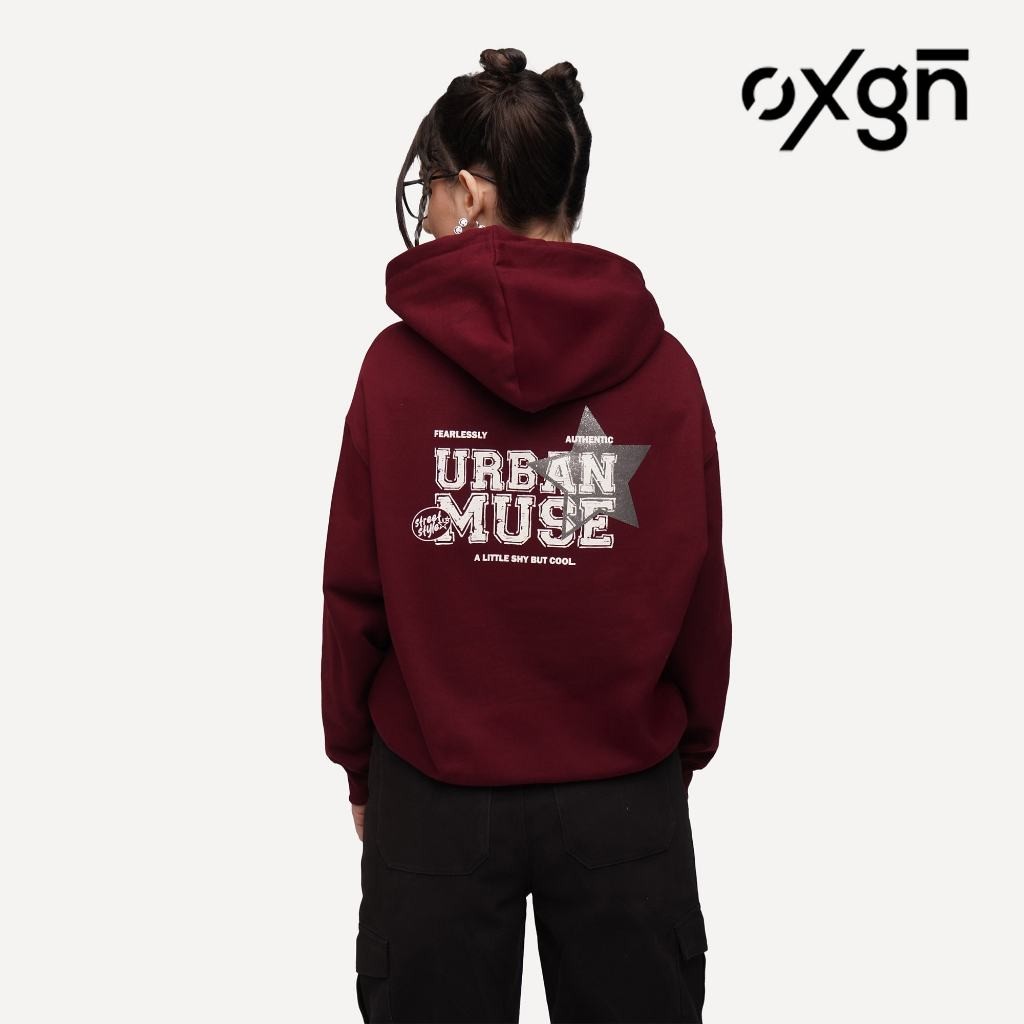 OXGN Urban Muse Graphic Hoodie For Women (Dark Red) | Shopee Philippines