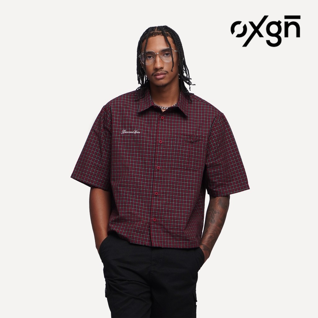 OXGN Haste Makes Waste Cropped Plaid Shirt For Men (Dark Red) | Shopee ...