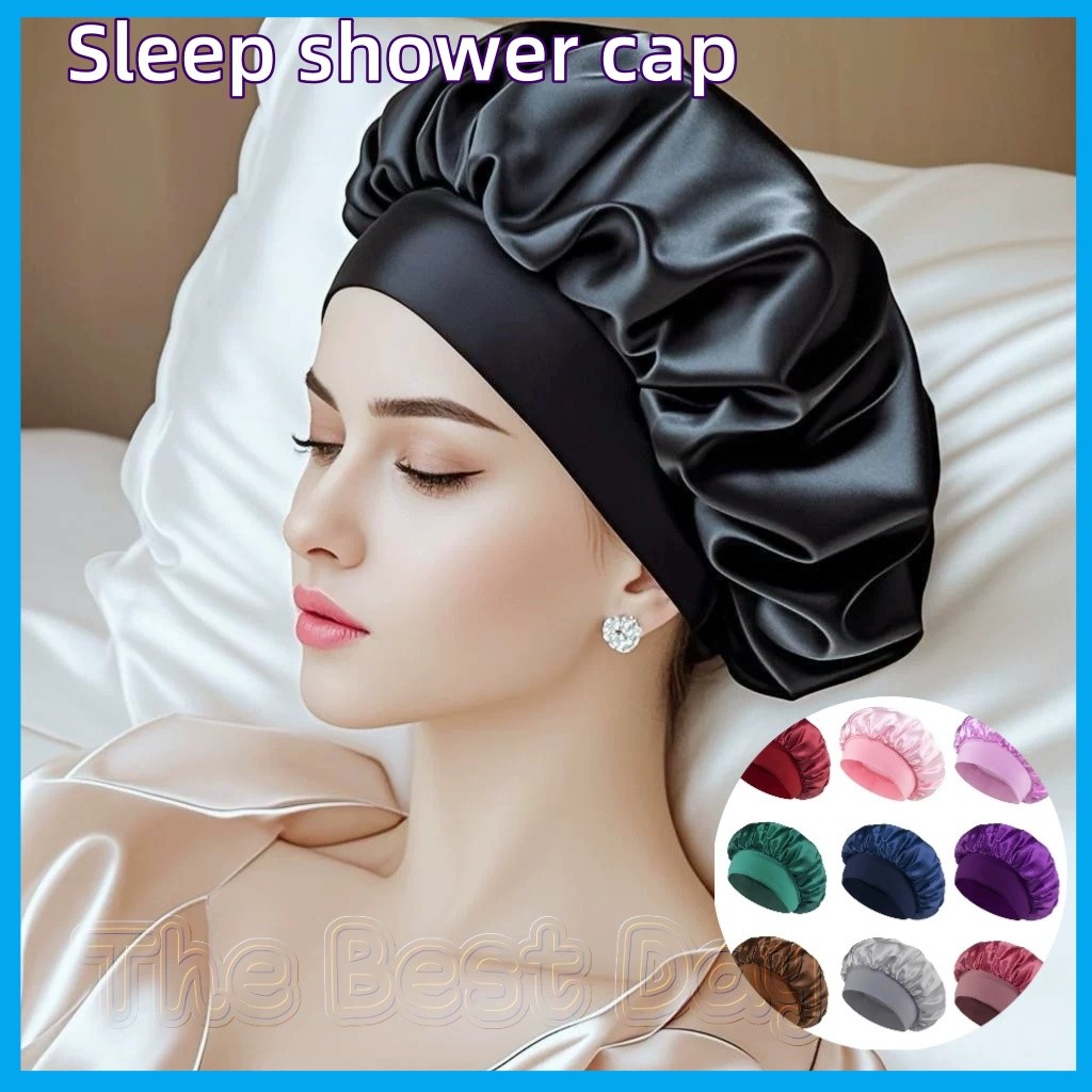 COD High Elasticity Sleep Cap Long Hair Care Women Sleep Hat Silk Head ...