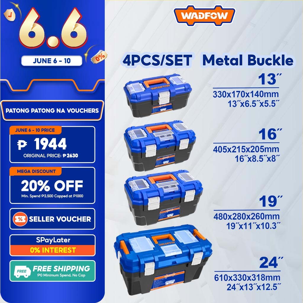 Wadfow WTB2104|WTB4104 4PCS/SET Plastic Tool Box Storage Organizer Case with Metal & Plastic ...