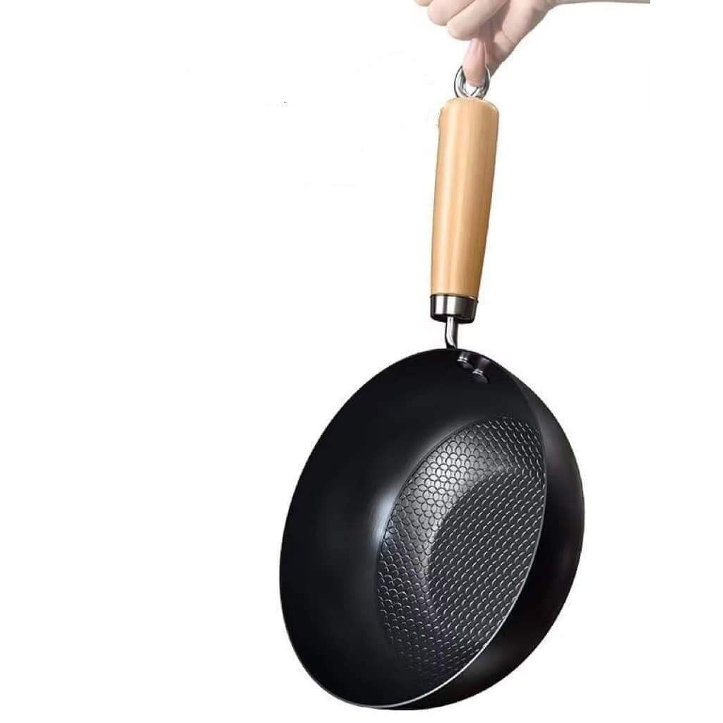 Japanese Style Nonstick Carbon Steel Wok, Stir Fry Pan Flat Bottom Pan ...