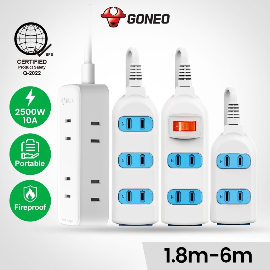 Bull Portable Travel Extension Socket J Series 3 to 6 Gang Outlets and ...