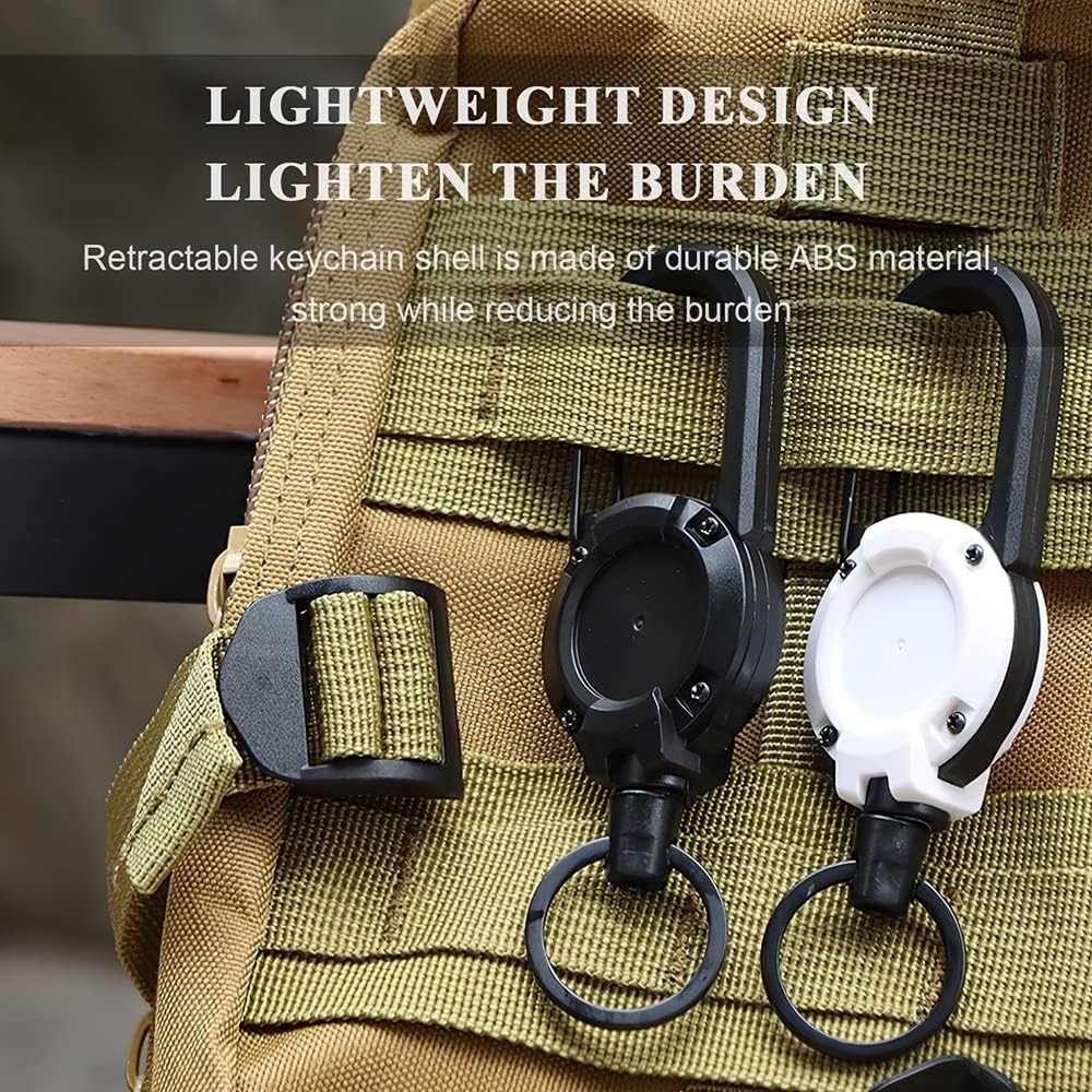 Retractable Pull Reel Wire Rope Ring Backpack Clip Heavy Duty Keychain ...
