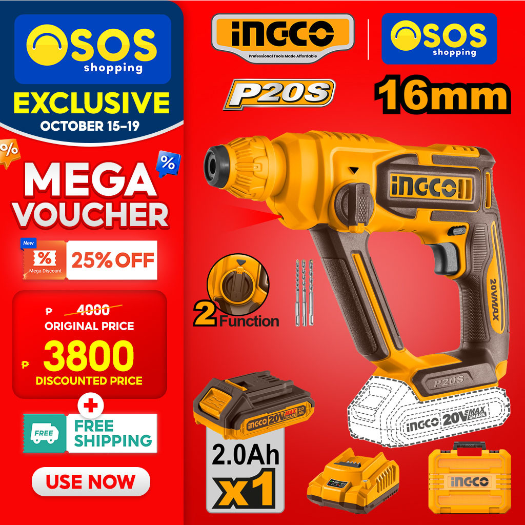 INGCO P20S/20V Lithium-Ion Cordless Rotary Hammer ING-CT •OSOS ...