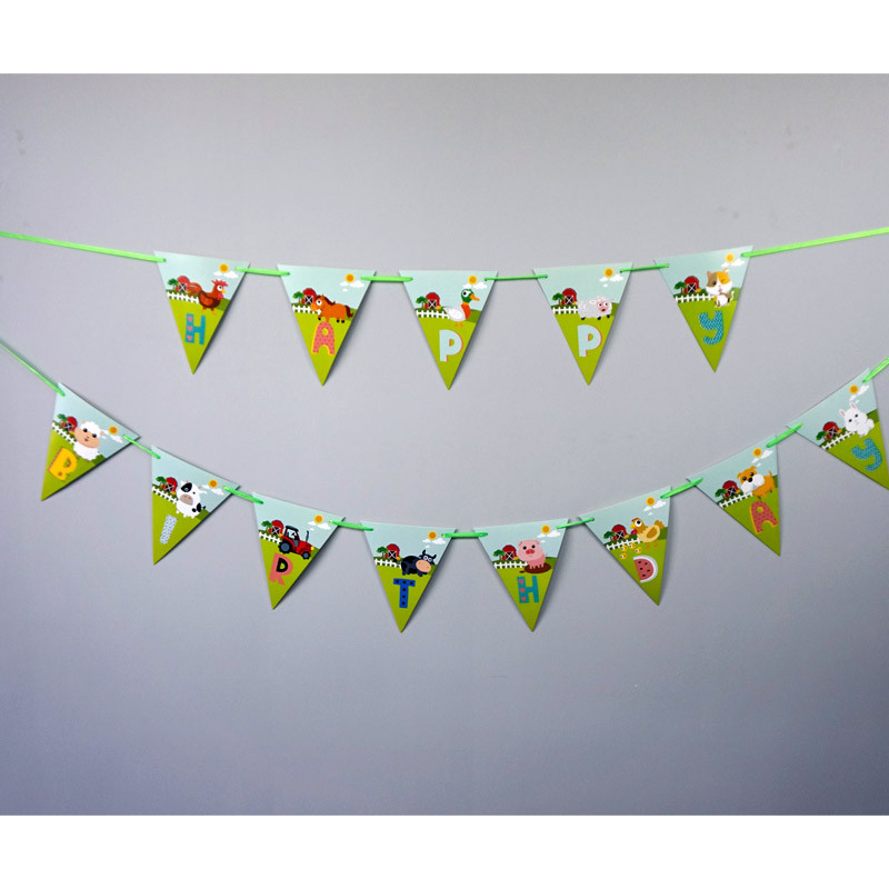 1 Set Paper Banner Bunting Pennant For Kids Boys Farm Animal Cow Piggy ...