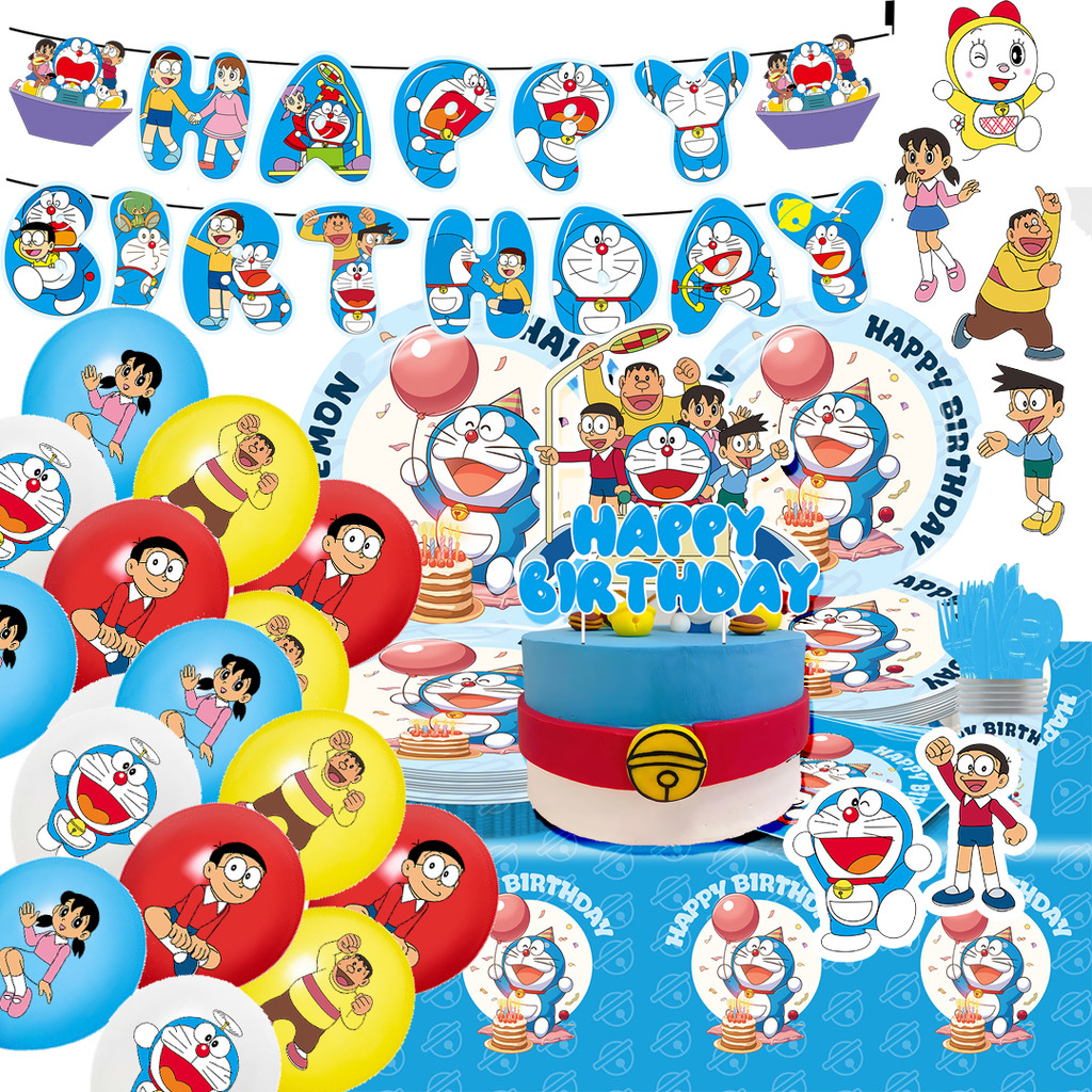 Cute Doraemon series Birthday Party dinnerware Disposable Banner Cake ...