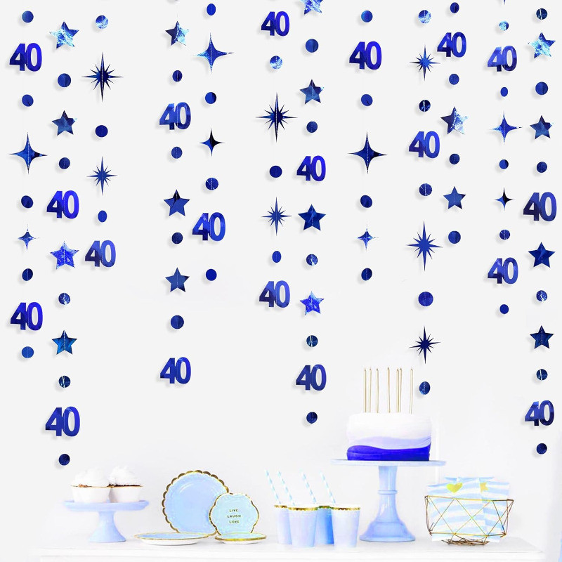 Blue 40th Birthday Decorations Number 40 Circle Dot Twinkle Star ...
