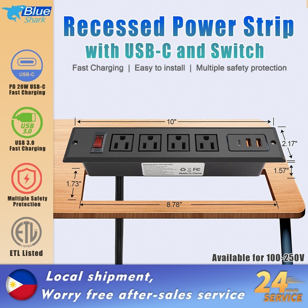 Hidden Socket Desk Extension Cord With 2 USB Type C 4 Outlets 2 Meters ...