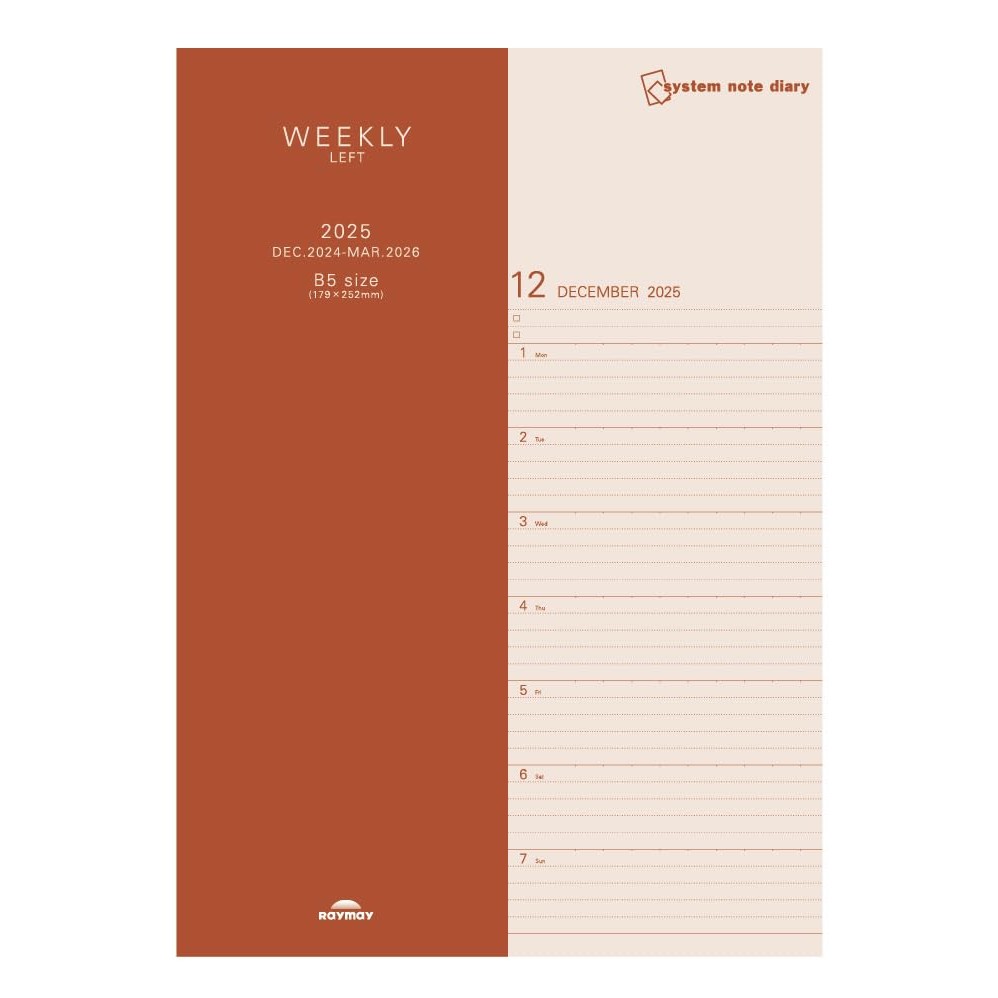 Raymei Fujii Notebook 2025 Schedule Book System Note Diary Weekly Left B5 RFDR2578 December 2024 ...