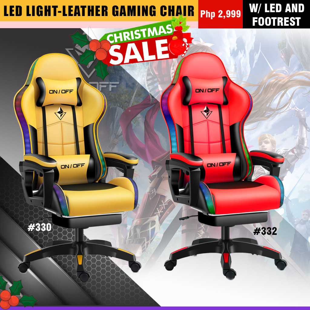 LikeRegal ON/OFF Gaming Chair with LED Lights Footrest & Massager ...