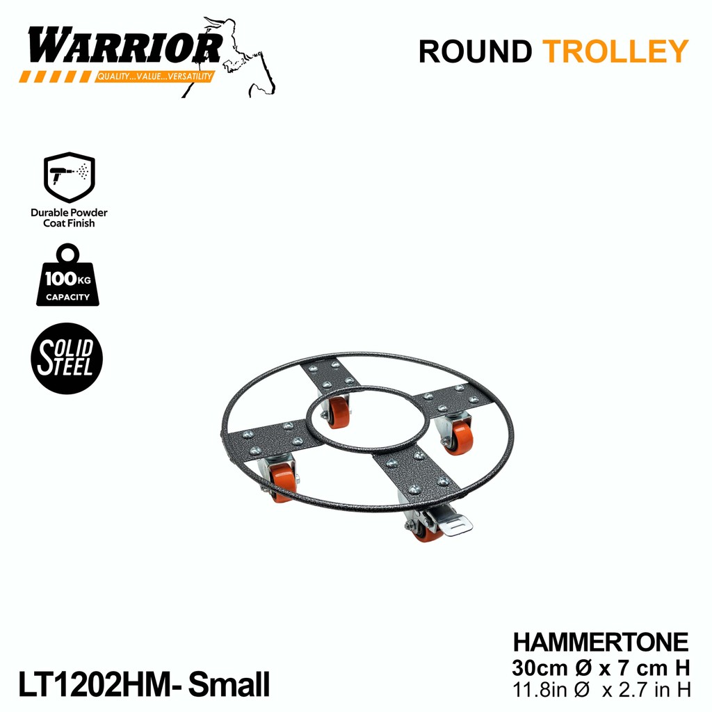 WARRIOR Circular Trolley/Dolly Heavy Duty, Solid Metal Frame, 40mm ...