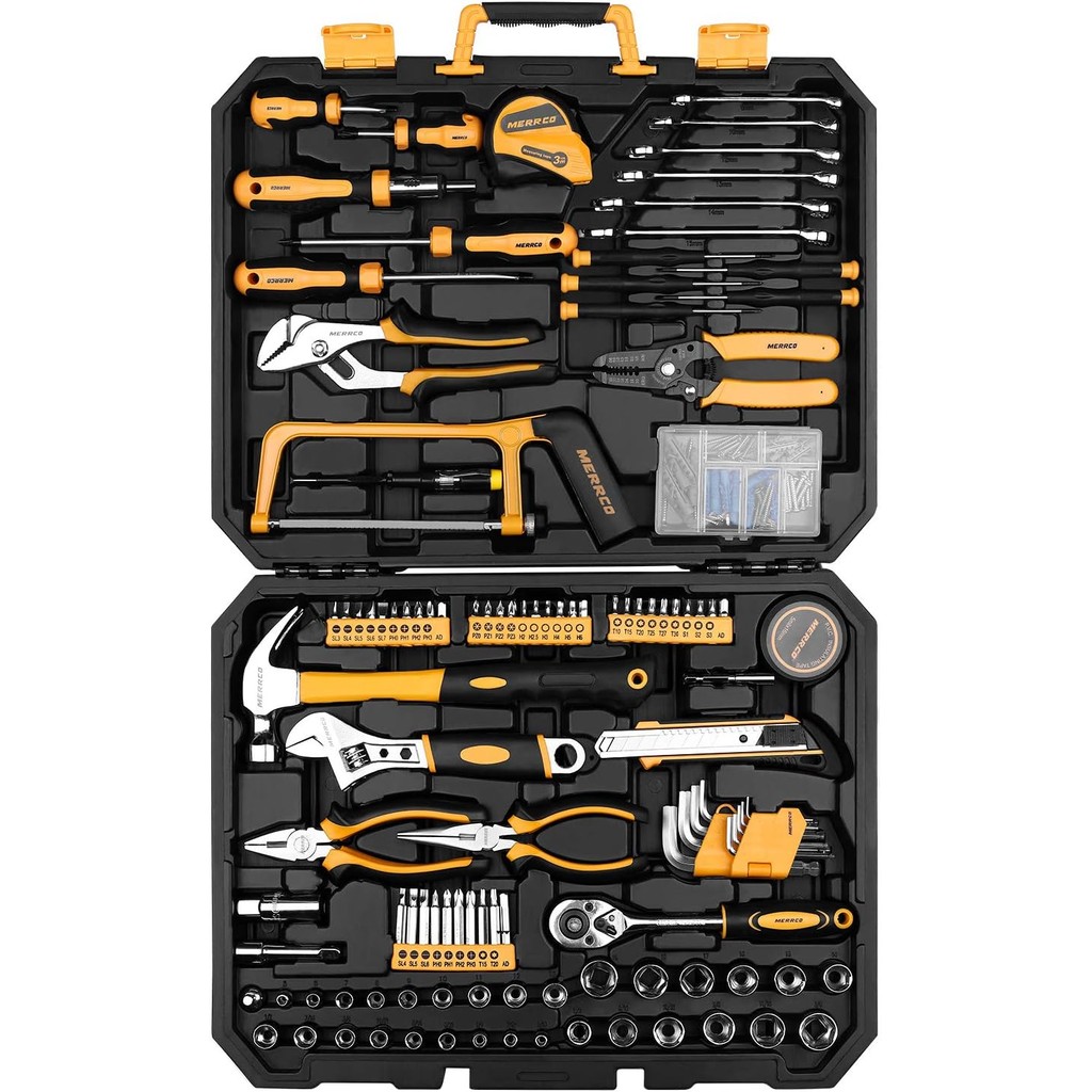 198 Piece Home Repair Tool Kit Wrench Plastic Toolbox with General ...