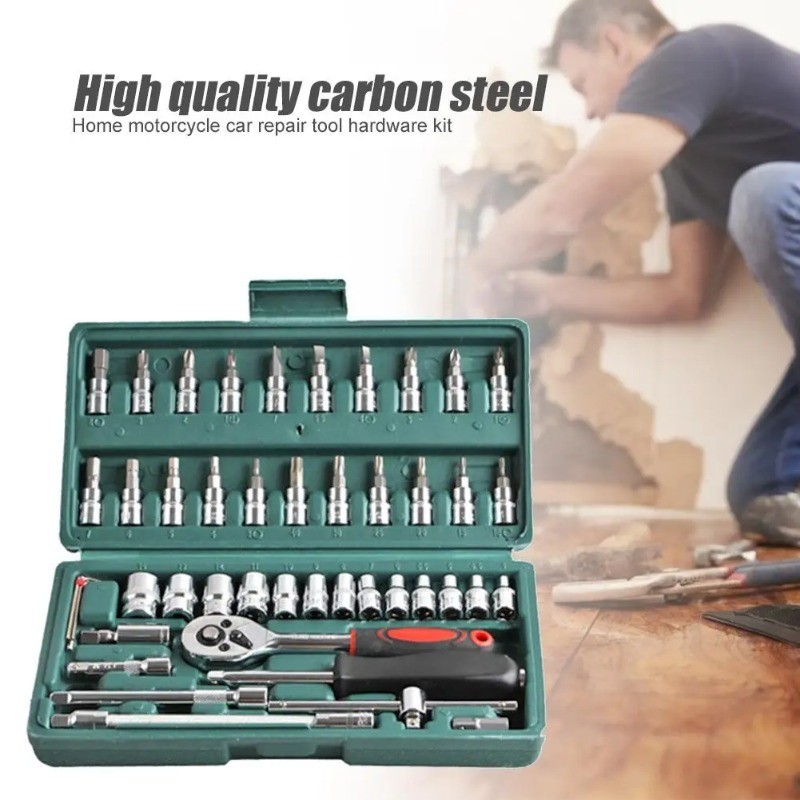 46pcs Socket Set Car Repair Tool Ratchet Spanner Wrench Set Pawl Socket Spanner Screwdriver ...