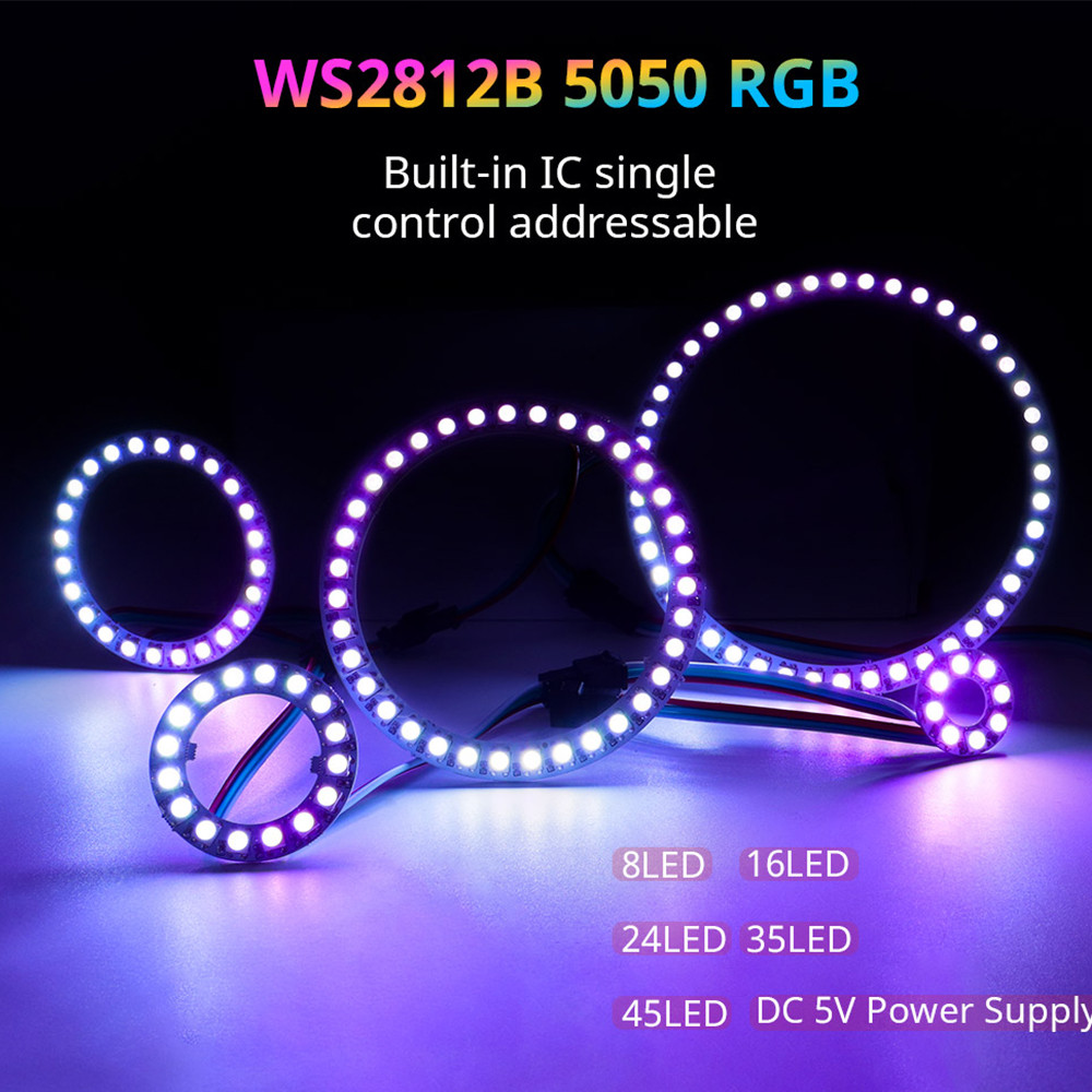 WS2812 Round Modules RGB LED Ring Full-Color Built-in Driving Lights ...