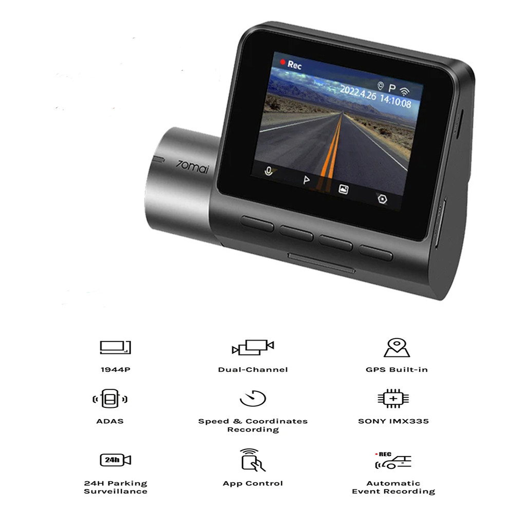 ♚70Mai True 2.7K 1944P Ultra Full HD Dash Cam A500S, Front and Rear ...