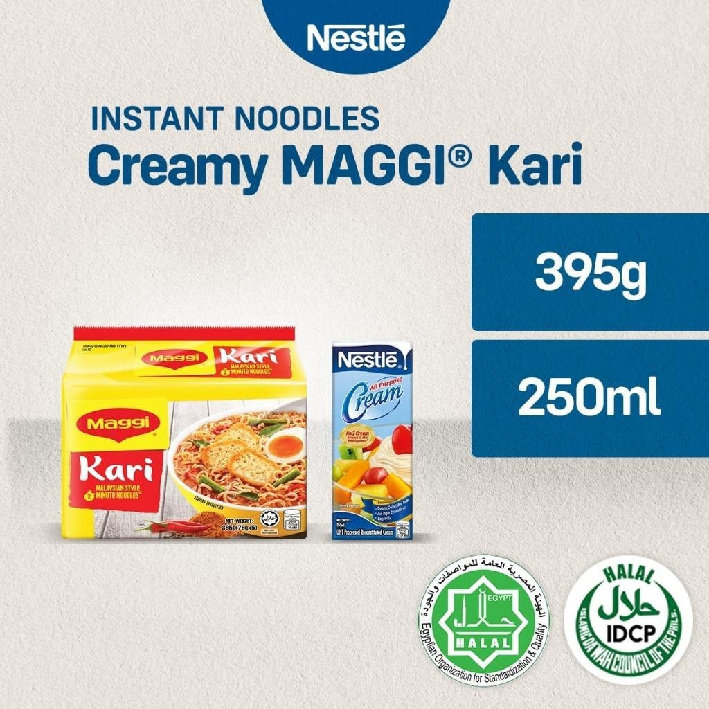 Maggi Kari Noodles 79g - Pack of 5 + Nestle All-Purpose Cream 250ml ...