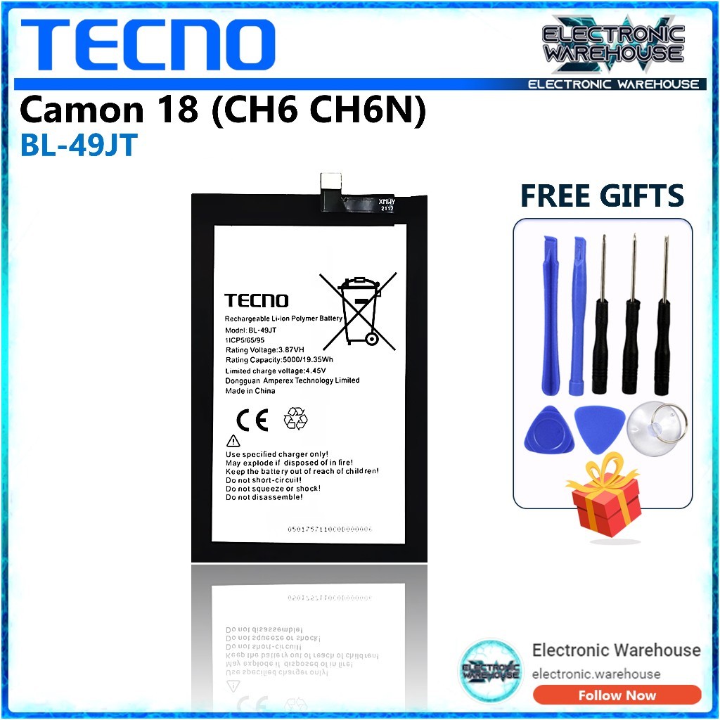 Battery for Tecno Camon 18 BL-49JT | CH6 CH6N | Shopee Philippines