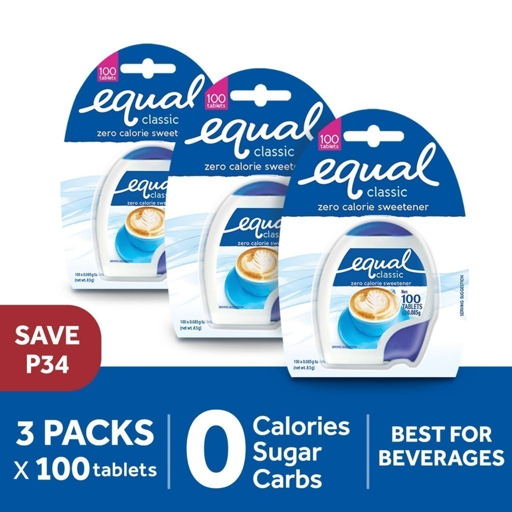 EQUAL Classic 3 packs x 100 tablets, 0 Calorie Sweetener Tablets, Sugar ...