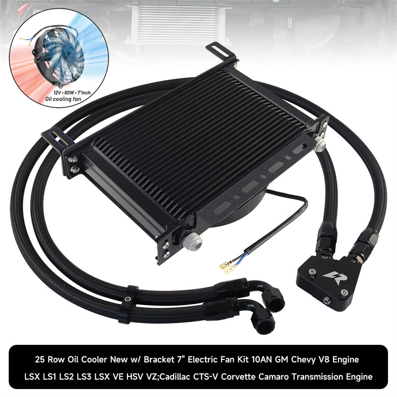 ⚖AN10 25 Row Oil Cooler+LS1 LS2 LS3 Adapterw/ Bracket 7\" Electric Fan ...