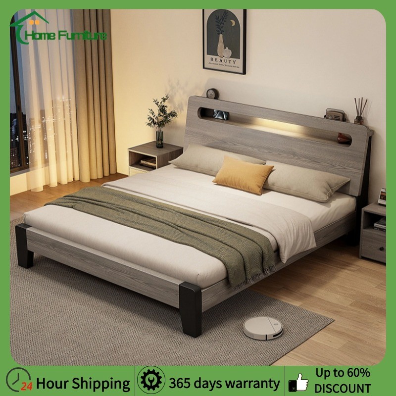 Solid Wood Bed 2M King Bed Double Bed Family Single Double Bed | Shopee ...
