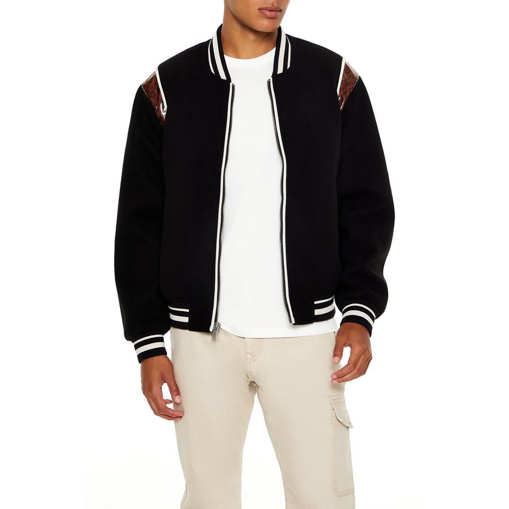 Forever 21 Men's Snake Print Varsity Bomber Jacket | Shopee Philippines
