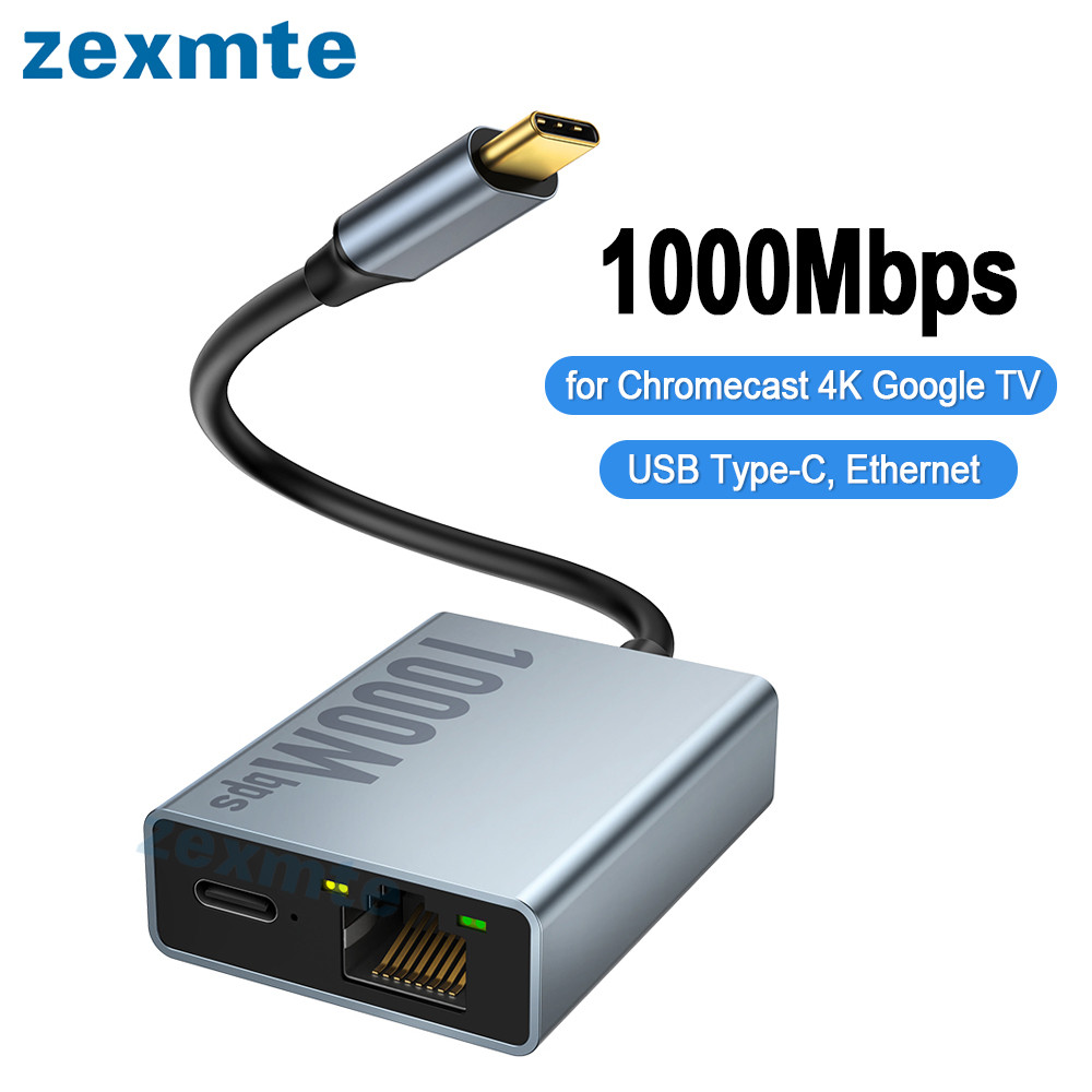 Zexmte 1000Mbps Ethernet Adapter for Chromecast 4K Google TV USB C Type ...