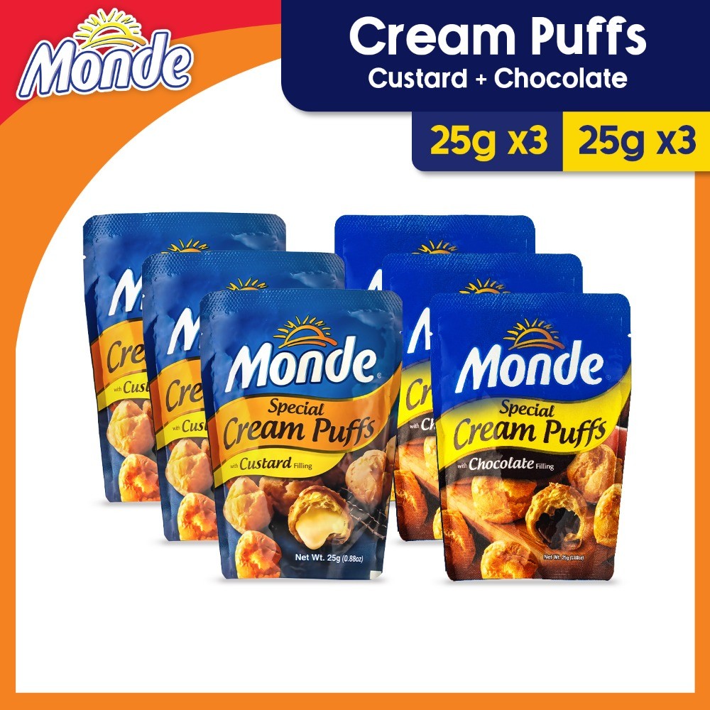 Monde Special Cream Puffs Custard 25g x 3 + Monde Special Cream Puffs ...
