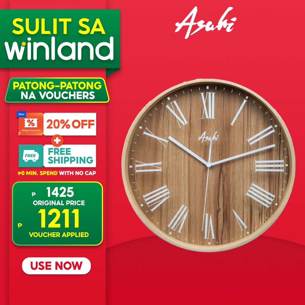 Asahi by Winland 12 Inches Round Wall Clock Wooden Frame W 7008 ...